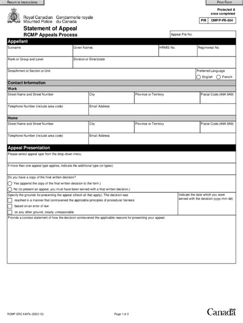Fillable Online Rcmp Grc 6437e Statement Of Appeal Fax Email Print Pdffiller