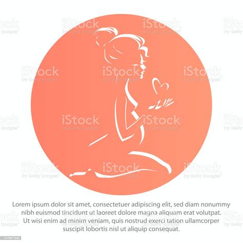 플랫 스타일의 임신 계획 개념 원 안에 새겨진 컬러 배경에 긍정적인 임신 테스트를 받은 젊은 여성의 선형 실루엣 라인아트에 대한