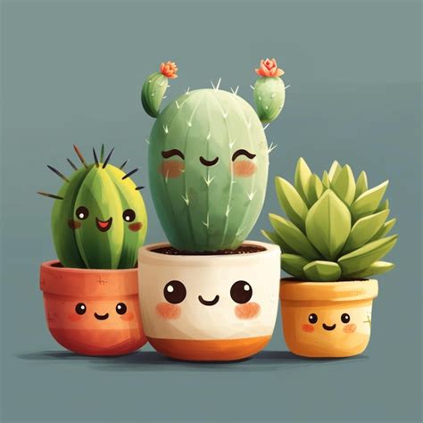 Cute Succulents Cactus Characters In Vibrant Colors Premium Ai