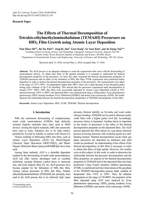 Pdf The Effects Of Thermal Decomposition Of Tetrakis Ethylmethylaminohafnium Temahf