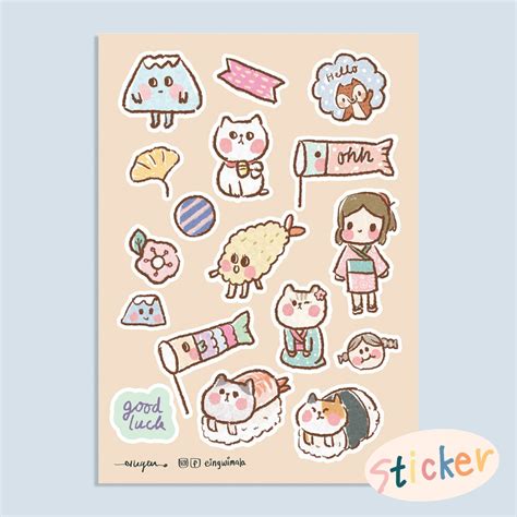 สติกเกอร์ตกแต่งลายน่ารักๆ04 ขนาด A6 Dicut By Eingwimala Shopee Thailand