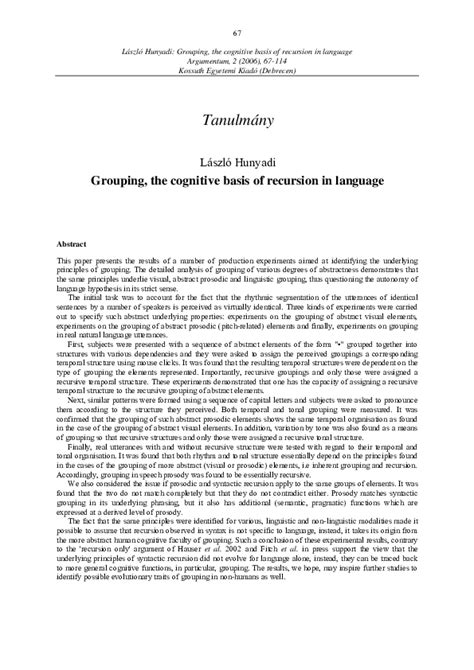 Pdf Grouping The Cognitive Basis Of Recursion In Language