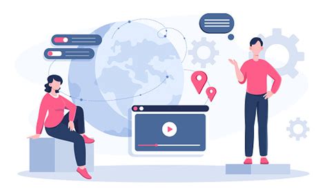 적극적인 홍보 남자와 여자 미디어 플레이어 근처 비즈니스 커뮤니케이션 및 상호 작용 Pr 관리자 팀 평면 벡터 일러스트 레이 션