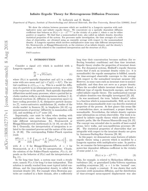 Pdf Infinite Ergodic Theory For Heterogeneous Diffusion Processes