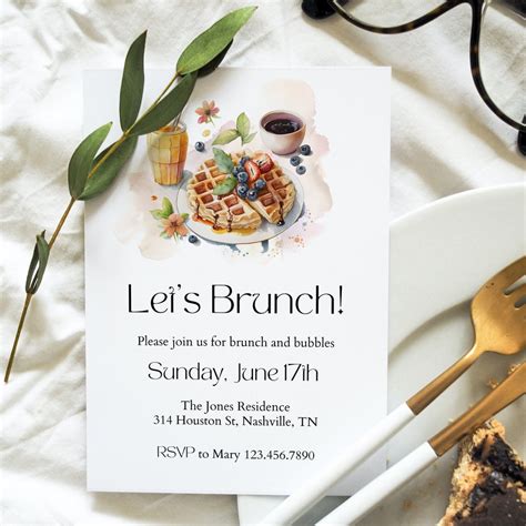 Editable Brunch Invitation Lets Brunch Invitation Picnic Birthday