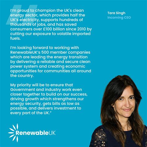 I Am Delighted That Tara Singh Has Joined Renewableuk As Ceo Tara Will