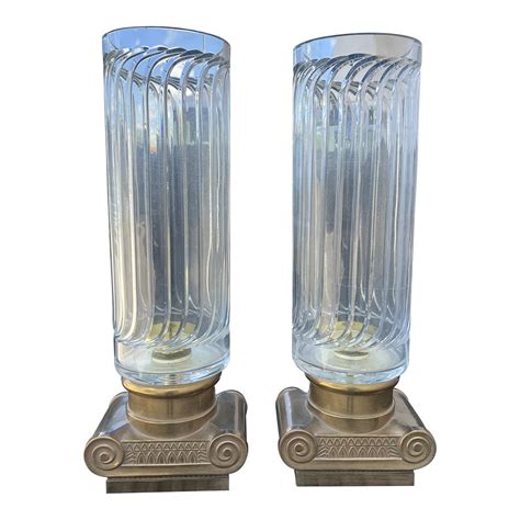 1970s Cut Crystal And Brass Ionic Column Hurricane Candle Holders A Pair Chairish
