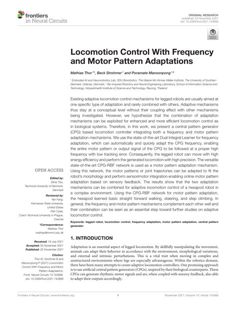 Pdf Locomotion Control With Frequency And Motor Pattern Adaptations