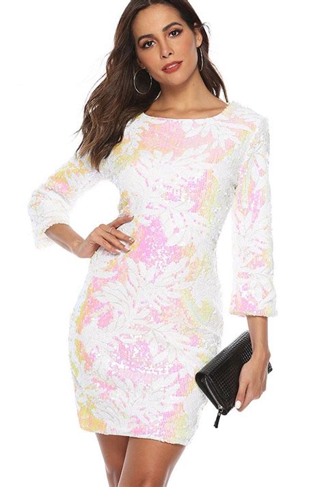 Long Sleeve Sequin Dress With Bodycon And O Neck Design