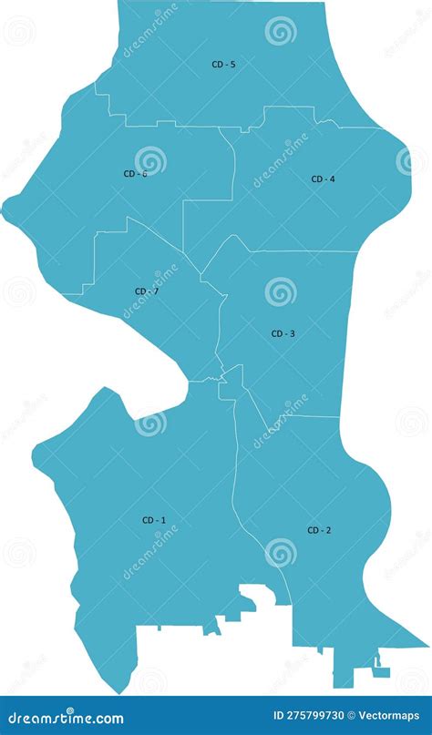 Seattle City Map With Council Districts Vector Illustration