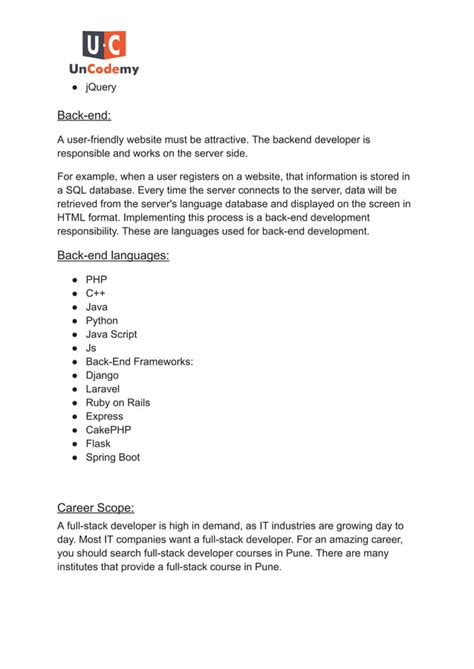 Skills Required For Full Stack Developerpdf Web Development Internet