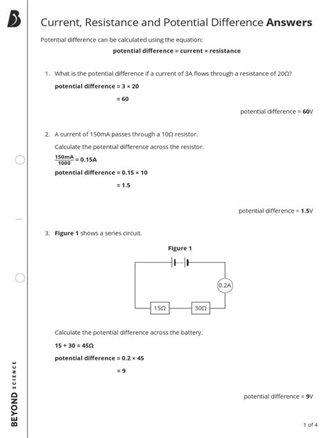 Current Resistance And Potential Difference Answers Download Free Pdf Voltage