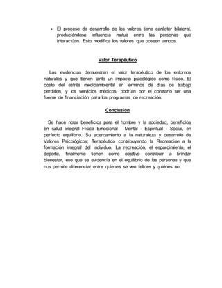 El Valor Social Psicológico Y Terapéutico De La Recreación Docx