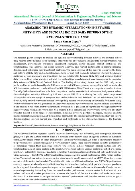 Pdf Analysing The Dynamic Interrelationship Between Nifty Fifty And