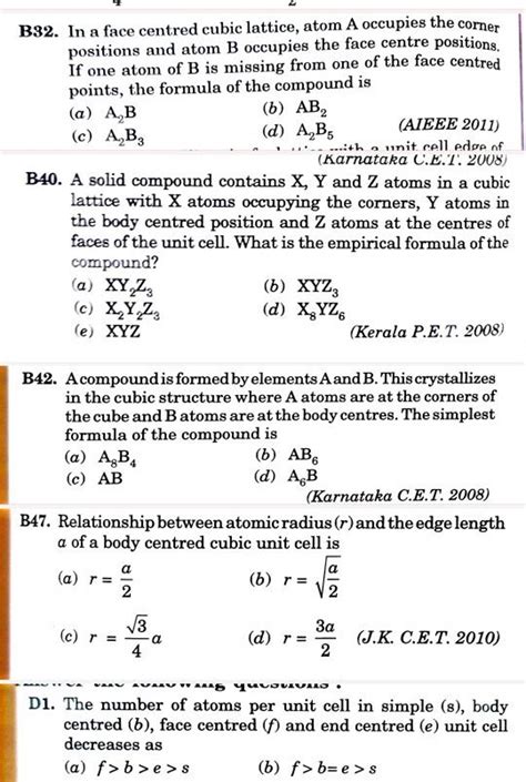 B47 Relationship Between Atomic Radius R And The Edge Length A Of A Bo
