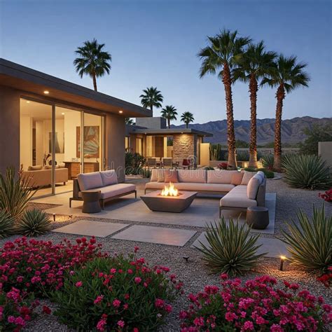 Modern Desert Home Outdoor Patio Flowers Generated With Ai Stock