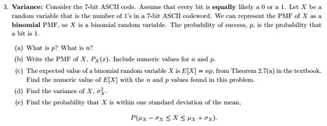 solved 3 variance consider the 7 bit ascii code assume