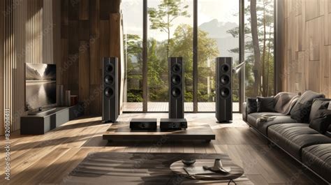 High End Floor Standing Speakers In A Minimalist Living Room Focusing