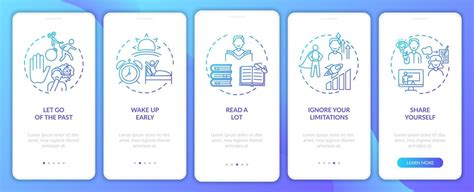 Self Development Tips Navy Onboarding Mobile App Page Screen With Concepts Vector Art At
