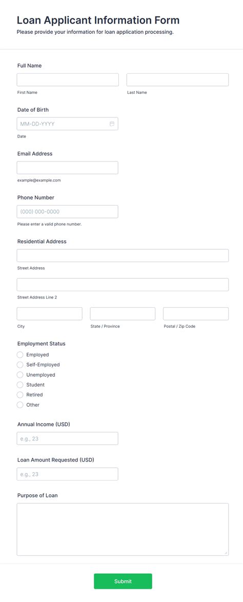 Loan Applicant Information Form Template Jotform