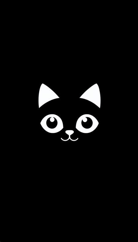 Minimalist White Cat Face On Black Background Mobile Wallpaper Playground