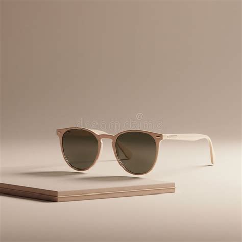 Beige Framed Sunglasses With Dark Lenses Rest On A Light Colored