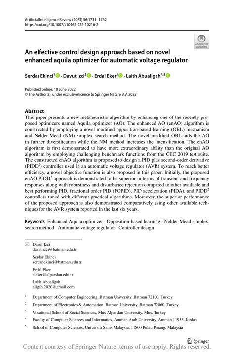 An Effective Control Design Approach Based On Novel Enhanced Aquila Optimizer For Automatic