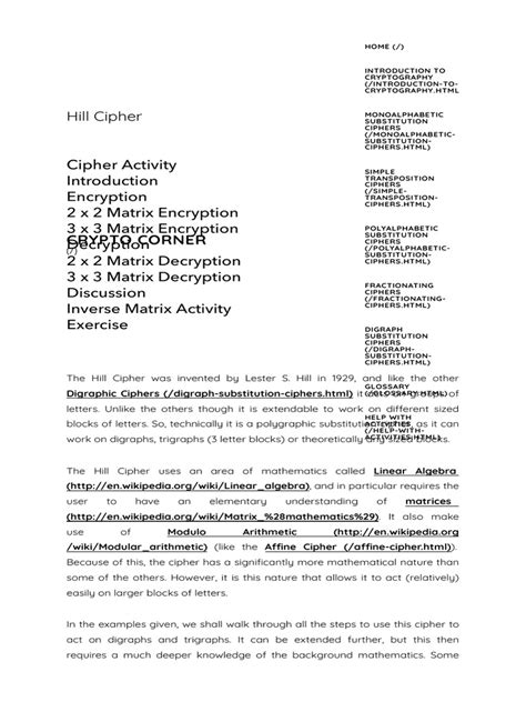 Hill Cipher Html Pdf Cipher Cryptography
