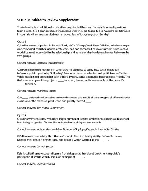 SOC Practice Test SOC Midterm Review Supplement The Following Is An Additional Study