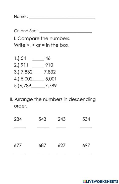 Comparing Numbe Free Interactive Worksheets 1459544