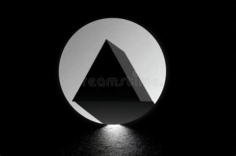 Abstract Pyramid Structure Illuminated In A Dark Environment With Circular Backdrop Stock