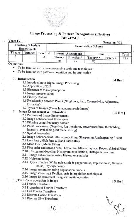 image processing pattern recognition elective computer application