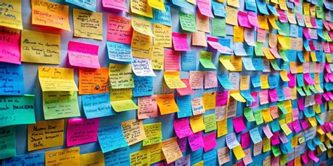 Colorful Post It Notes With Handwritten Messages On Blue Wall A