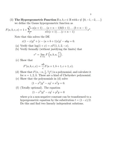 Solved 3 0 1 2 3 The Hypergeometric Function If A