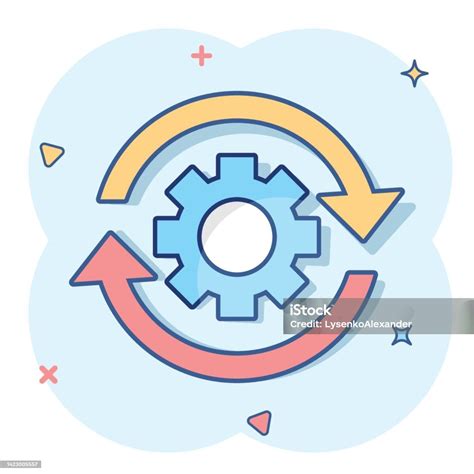 워크플로 프로세스 아이콘 만화 스타일입니다 화살표 벡터 만화 그림 그림으로 기어 Cog 휠 워크플로 비즈니스 개념 스플래시