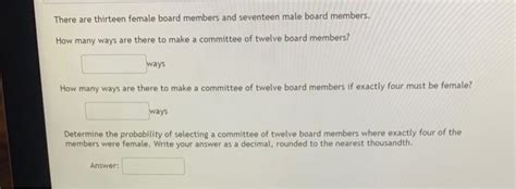 Solved There are thirteen female board members and seventeen | Chegg.com