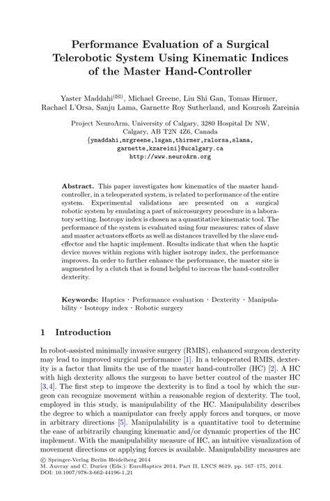 pdf performance evaluation of a surgical telerobotic system using