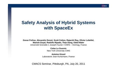 Pdf Safety Analysis Of Hybrid Systems With Spaceex Seminars Slides