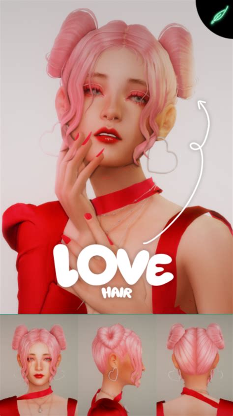 Sims 4 Cc Hair Love Hair 💖 Heart Space Buns And Long Bangs Sims 4