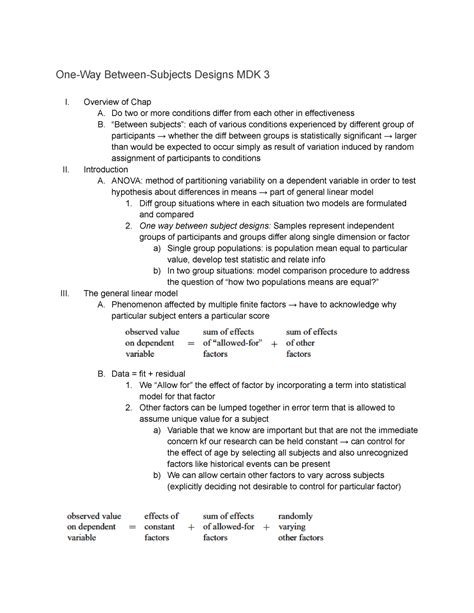 Psych Stats Exam 2 Notes One Way Between Subjects Designs MDK 3 I Overview Of Chap A Do