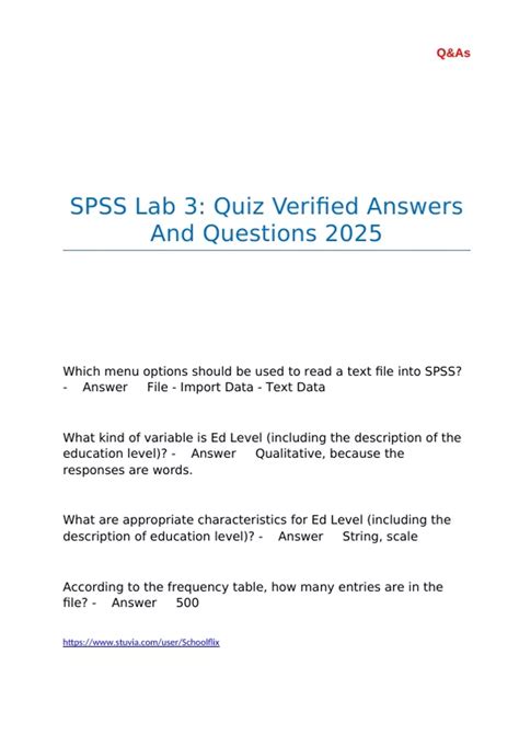 Spss Lab 3 Quiz Verified Answers And Questions 2025 Spss Stuvia Us