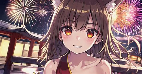女の子 Fox Girl And Fireworks 液体のイラスト Pixiv