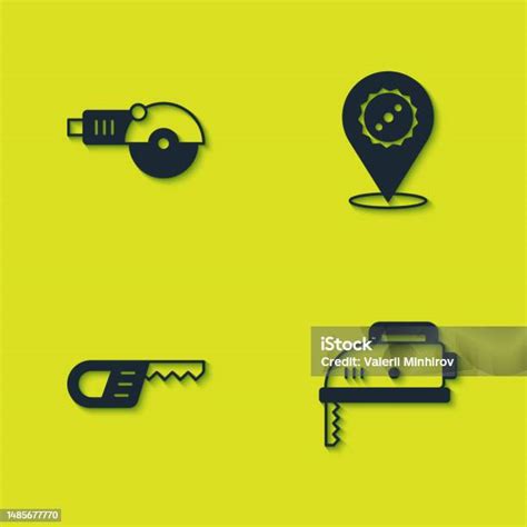 앵글 그라인더 전기 퍼즐 왕복 및 원형 블레이드 아이콘을 설정합니다 벡터 Rotary International에 대한 스톡 벡터