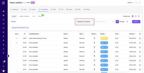 Highlighted Vulnerabilities