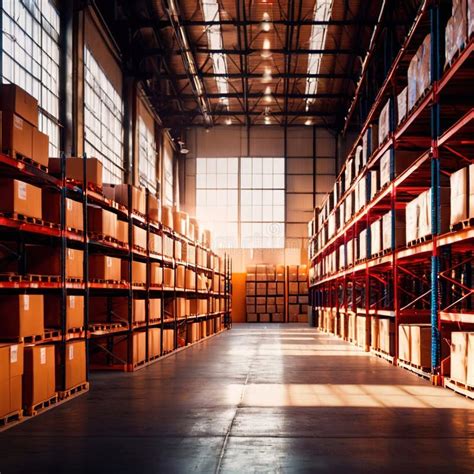 Modern Warehouse Logistics Storage Area Stacked With Boxes And Cargo