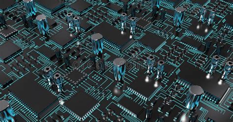 Digitally Generated Image Of Microprocessor Connections Over Electronic Circuit Board Of A