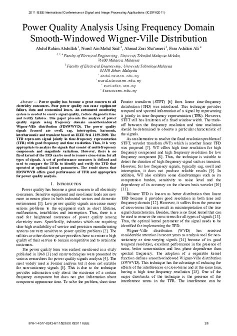 Pdf Power Quality Analysis Using Frequency Domain Smooth Windowed Wigner Ville Distribution
