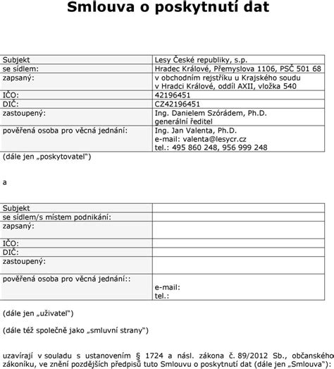 Smlouva o poskytnutí dat PDF Stažení zdarma