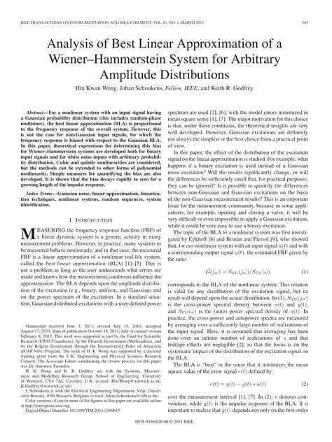 pdf analysis of best linear approximation of a wiener hammerstein