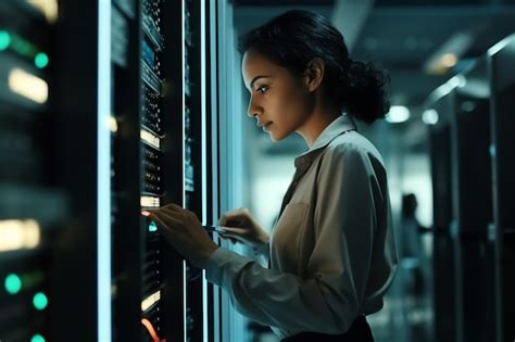 Premium AI Image Photo Of Woman Engineer In Data Server